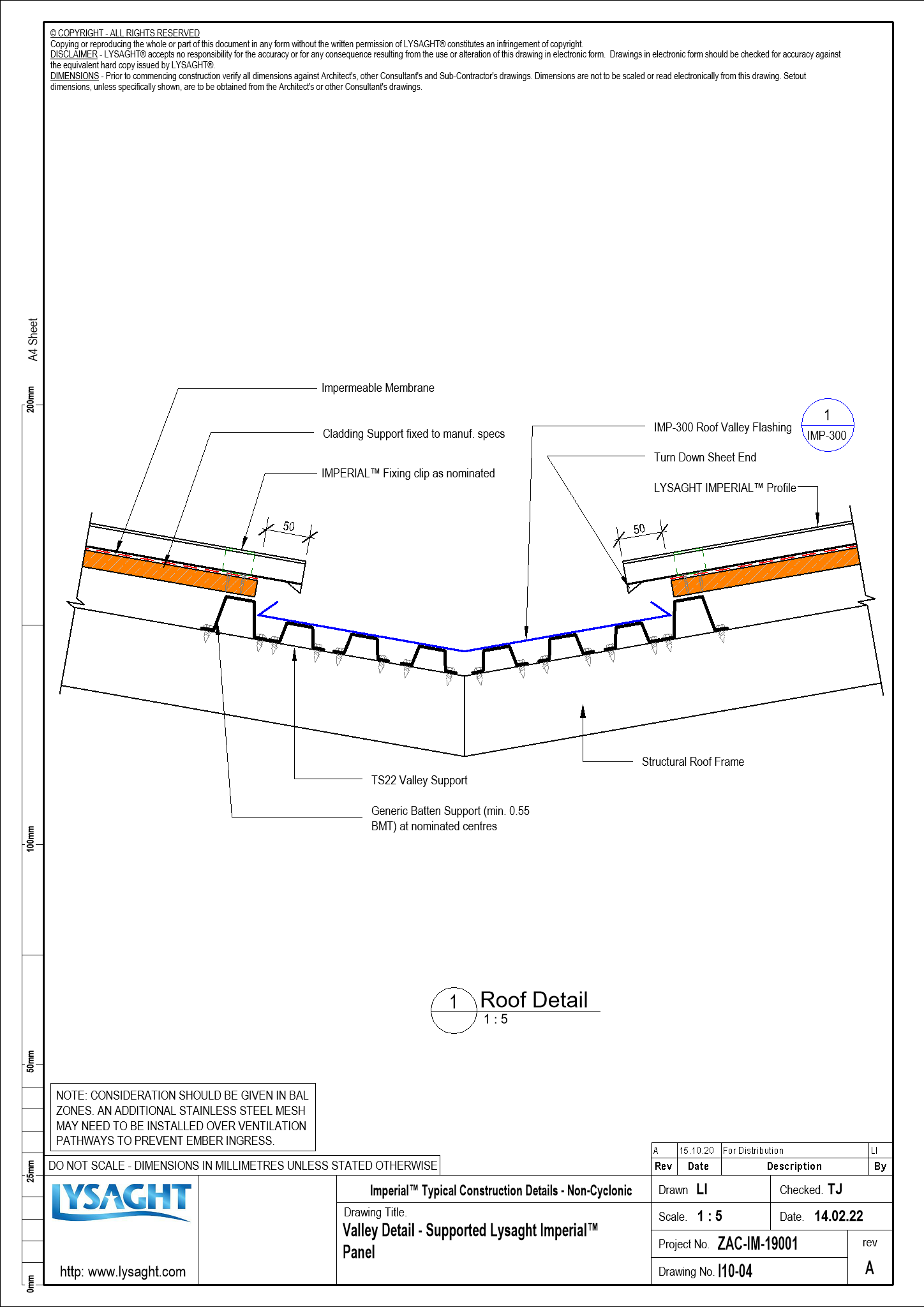I10-04 - Valley Detail - Supported Lysaght Imperial™ Panel - BIMcontent.com
